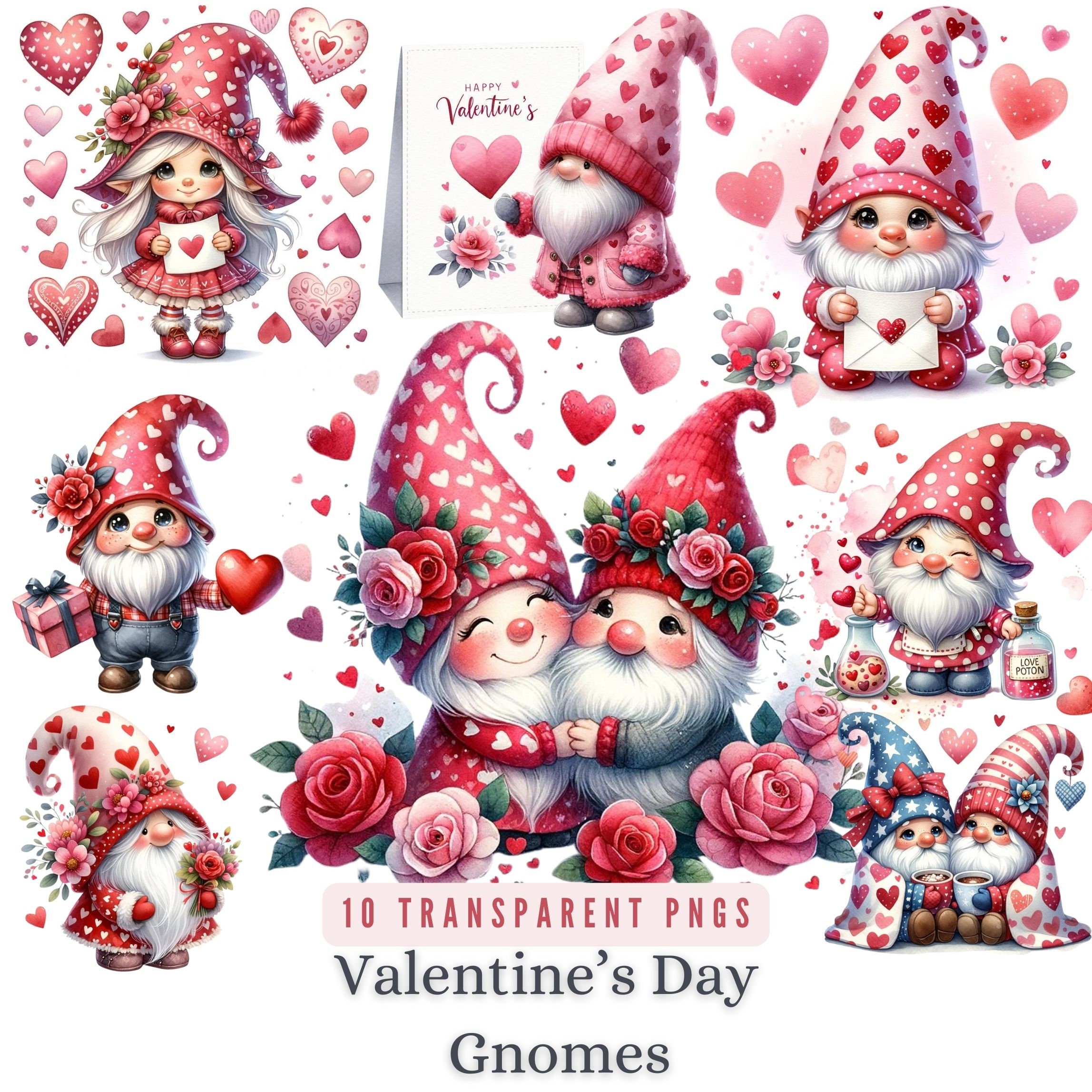 Valentines Day Gnome Clipart Bundle, Valentines Gnomes, Valentines ...