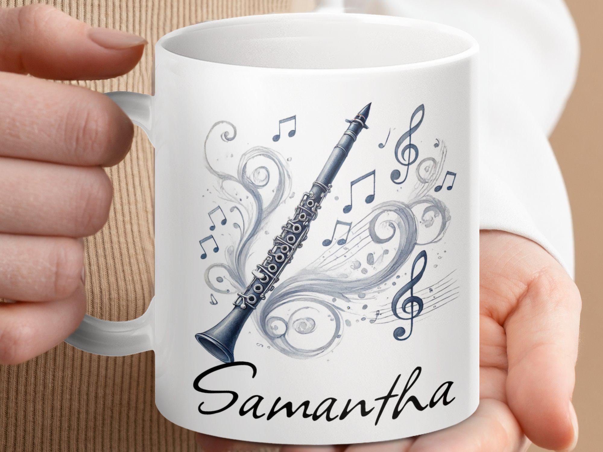 Personalized Musical Notes Clarinet Mug, Custom Name Music Lover Gift ...