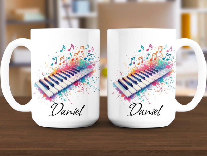 Personalized Piano Keys Music Notes Mug, Custom Name Coffee Mug, Unique ...