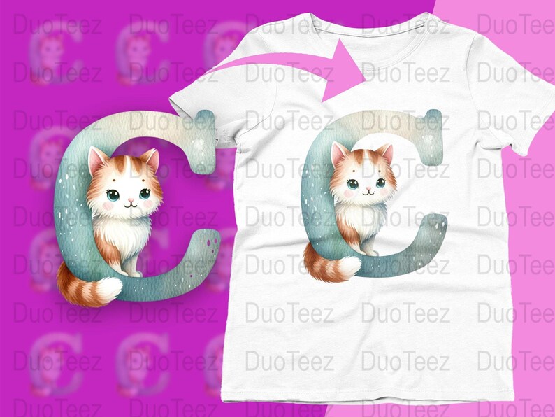 Alphabet Cat Letter C Art SVG, PNG Cute Kitten Digital Printable ...