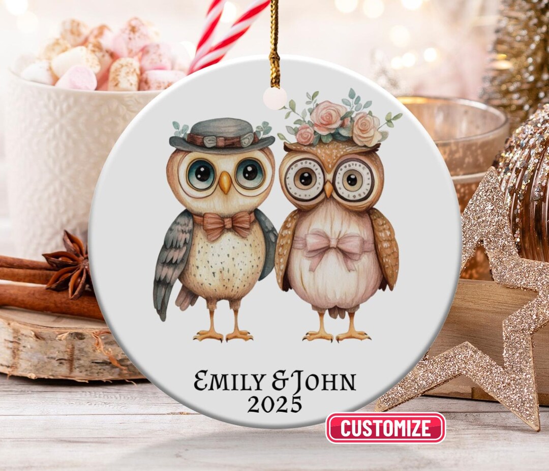 Custom Owl Couple Ornament, Personalized Wedding Date Ornament ...