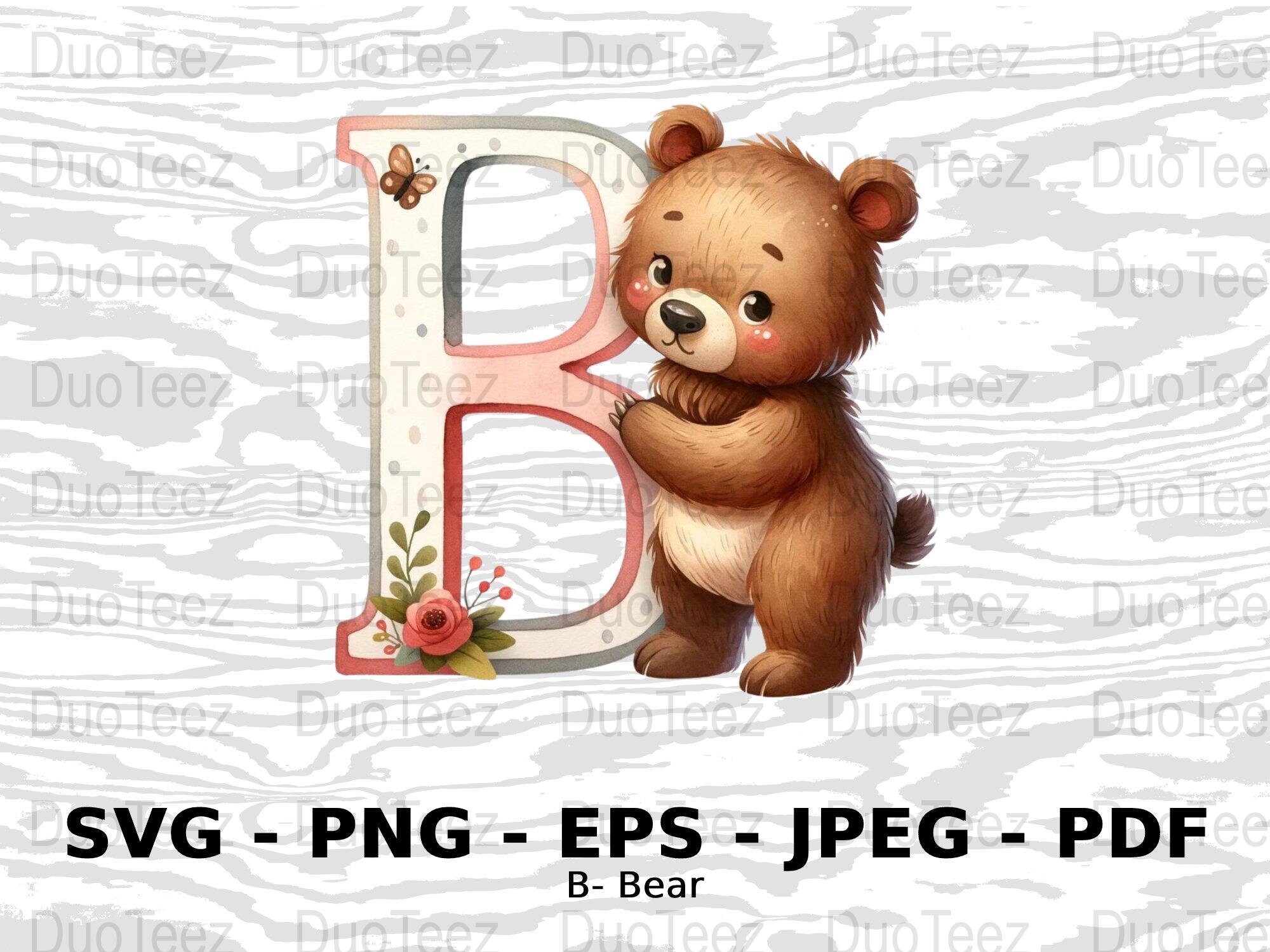 Bear Alphabet Letter B Clipart SVG Nursery Wall Art, Digital Download ...