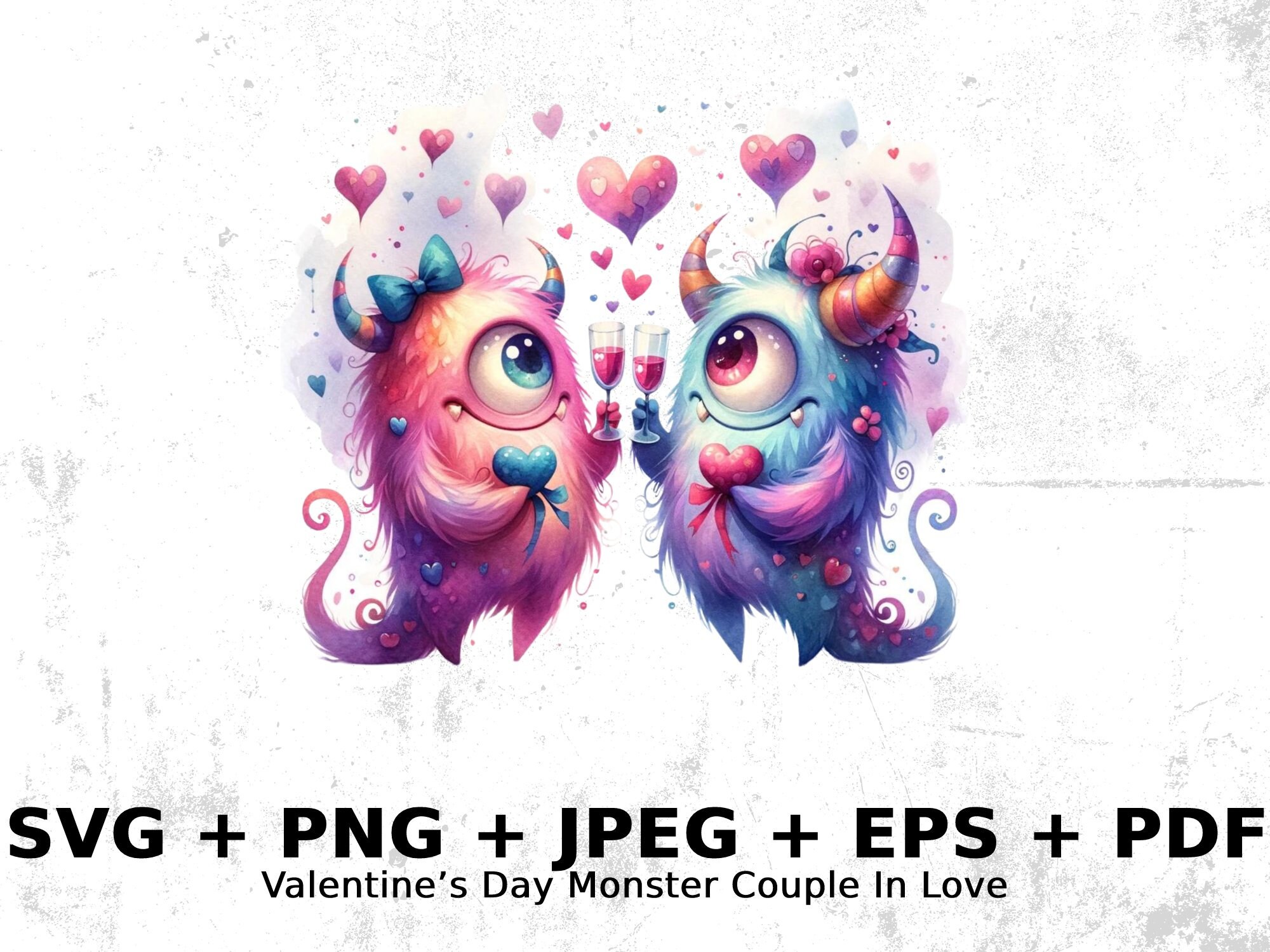 Cute Valentines Day Monster Couple in Love SVG, PNG, JPEG, Eps, Pdf ...