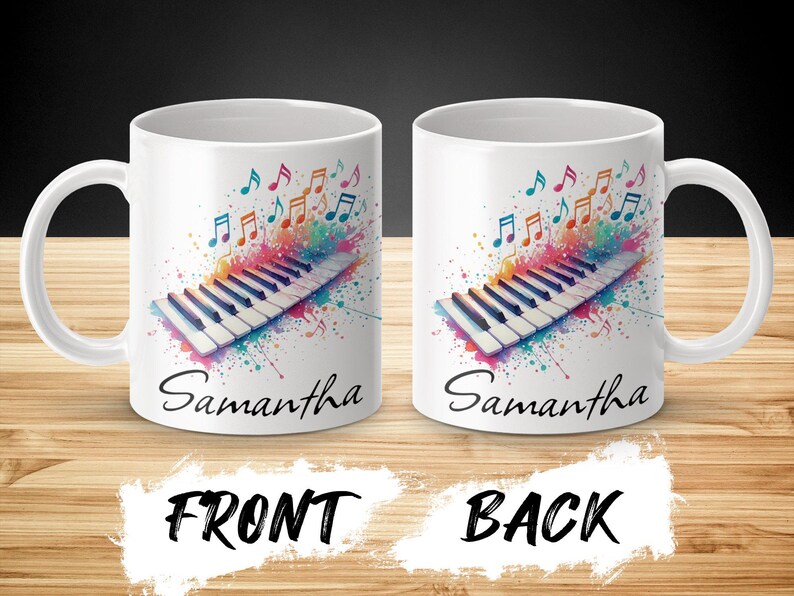 Personalized Piano Keys Music Notes Mug, Custom Name Coffee Mug, Unique ...