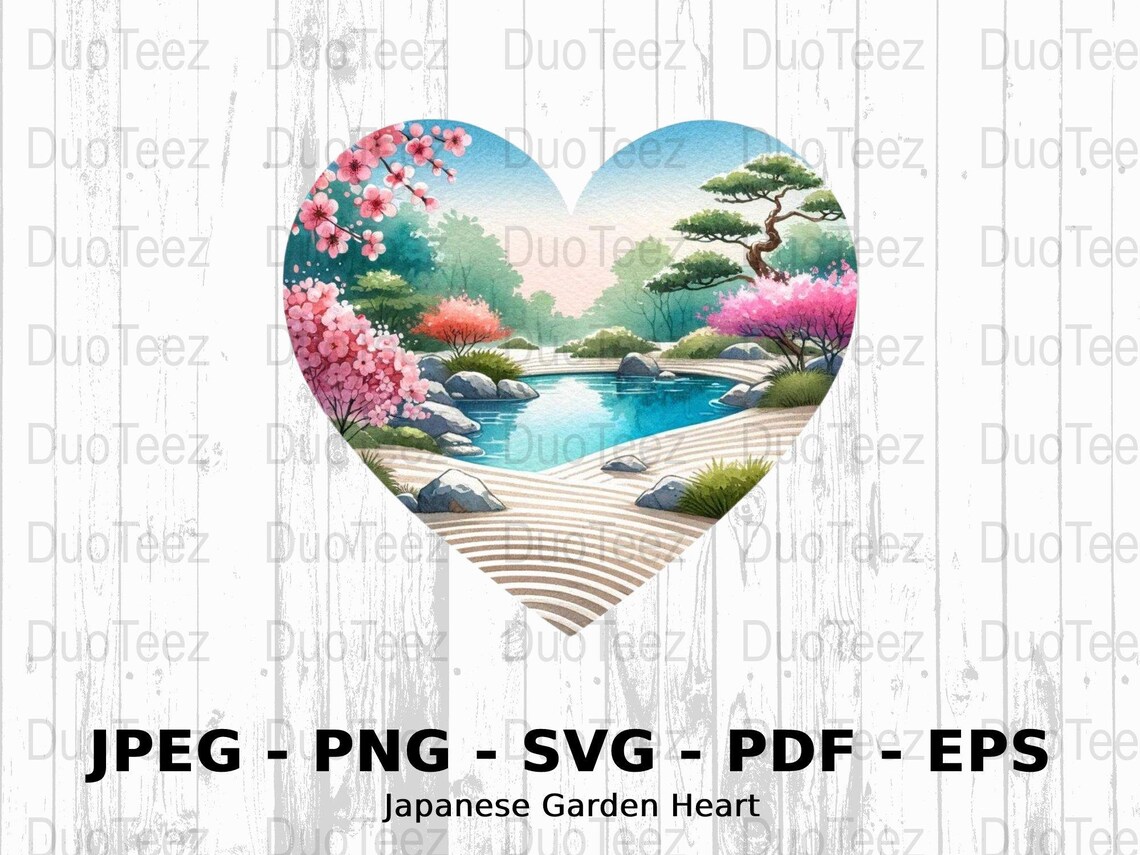 Heart SVG, PNG Clipart Japanese Garden Heart Digital Image, Zen Garden ...