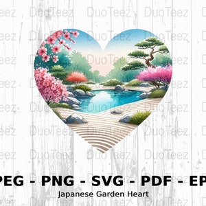 Heart SVG, PNG Clipart Japanese Garden Heart Digital Image, Zen Garden ...