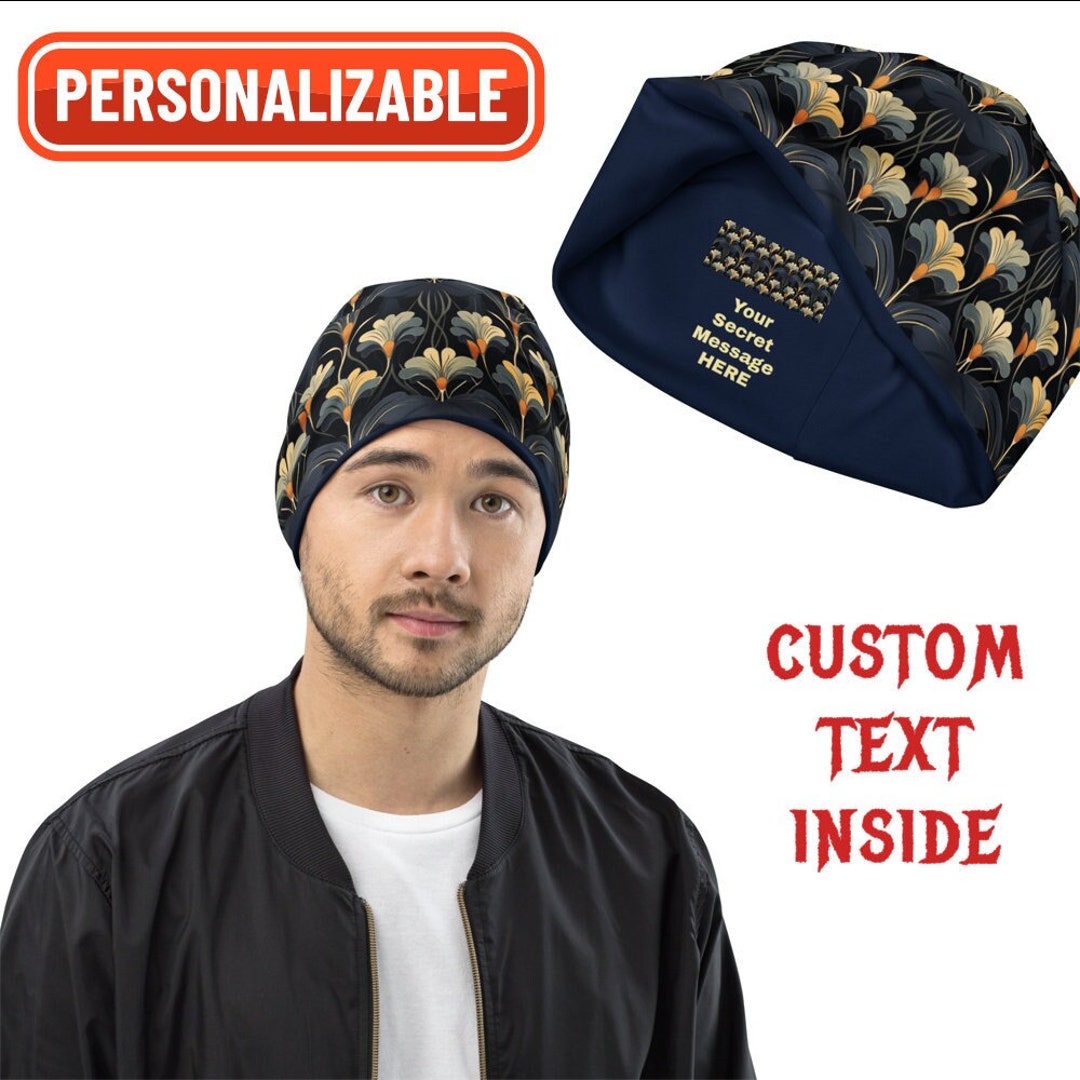 Customizable Art Nouveau Beanie With Hidden Message, Personalize Your ...
