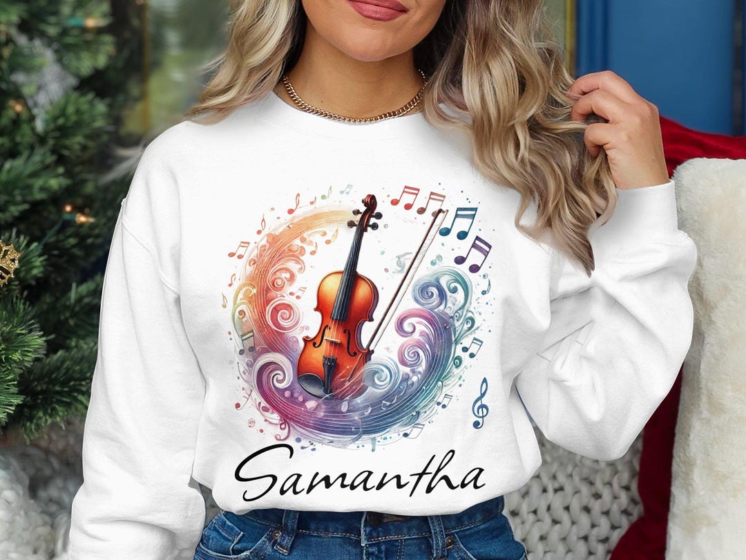 Custom Name Violin Music Notes Sweatshirt Artistic Music Lover ...