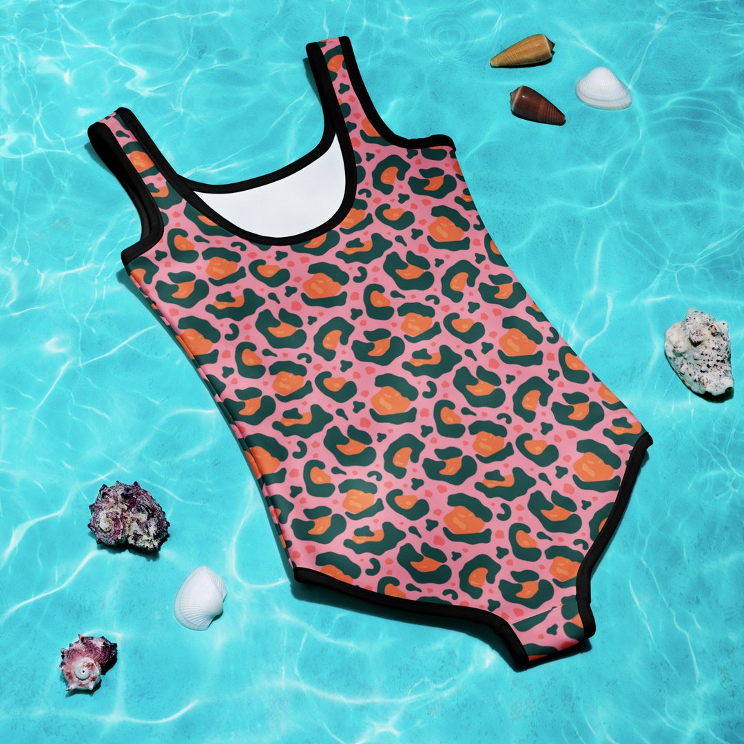 Girls Swimsuit Leopard Print Pink Trendy Animal Print Swimwear for ...