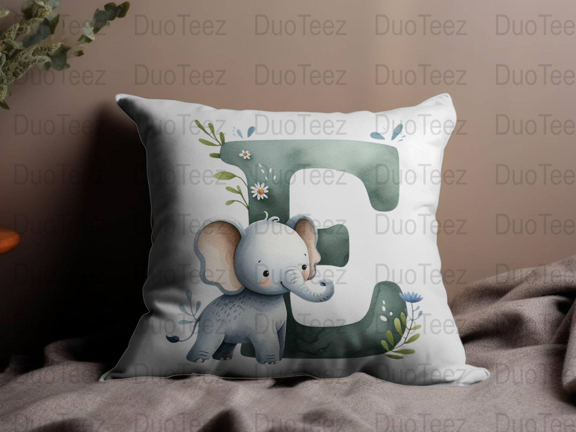 Nursery Alphabet Wall Art, Watercolor Elephant Letter E, Kids Room ...