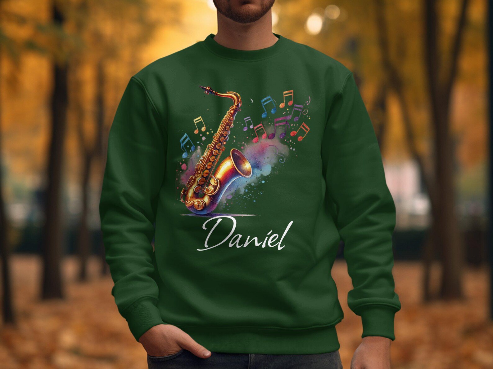 Custom Name Saxophone and Musical Notes Sweatshirt, Personalized Name ...