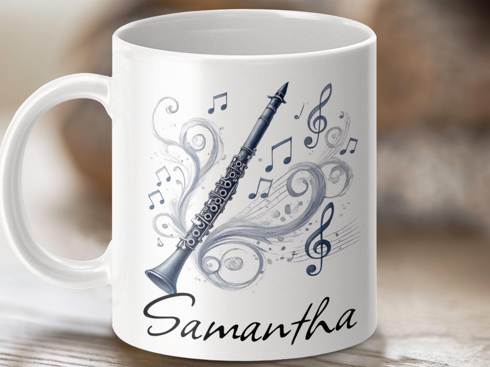 Personalized Musical Notes Clarinet Mug, Custom Name Music Lover Gift ...