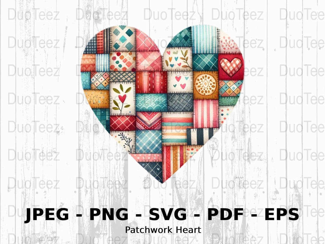 Heart SVG, Hearts PNG Clipart Digital Download Patchwork Heart Image ...