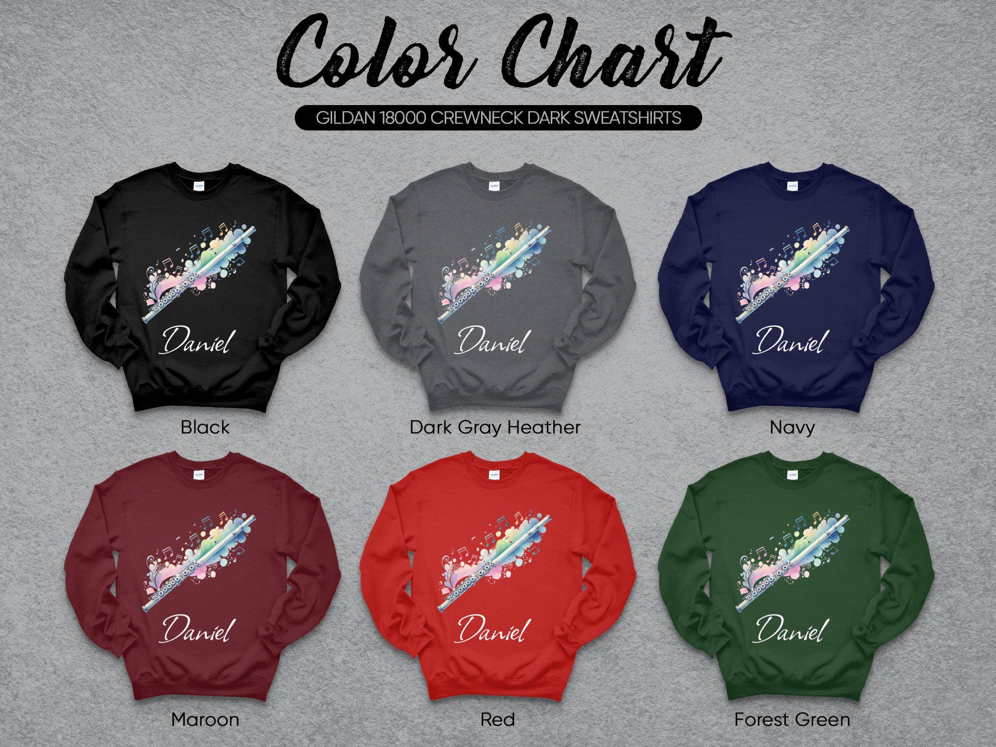 Custom Name Musical Notes Flute Sweatshirt Unisex Gift Musicians Music ...