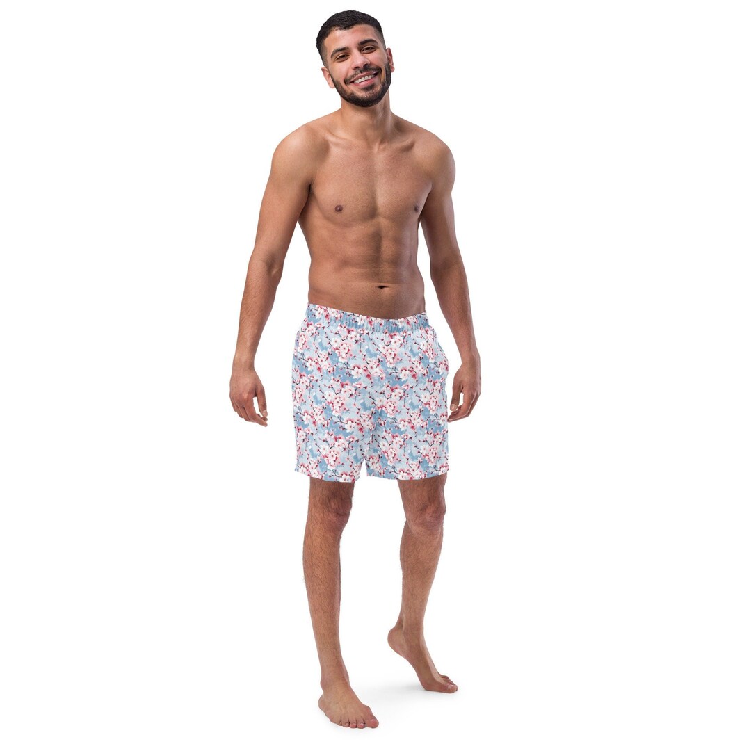 Cherry Blossom Swim Trunks Men Swim Shorts Floral Print Beachwear ...