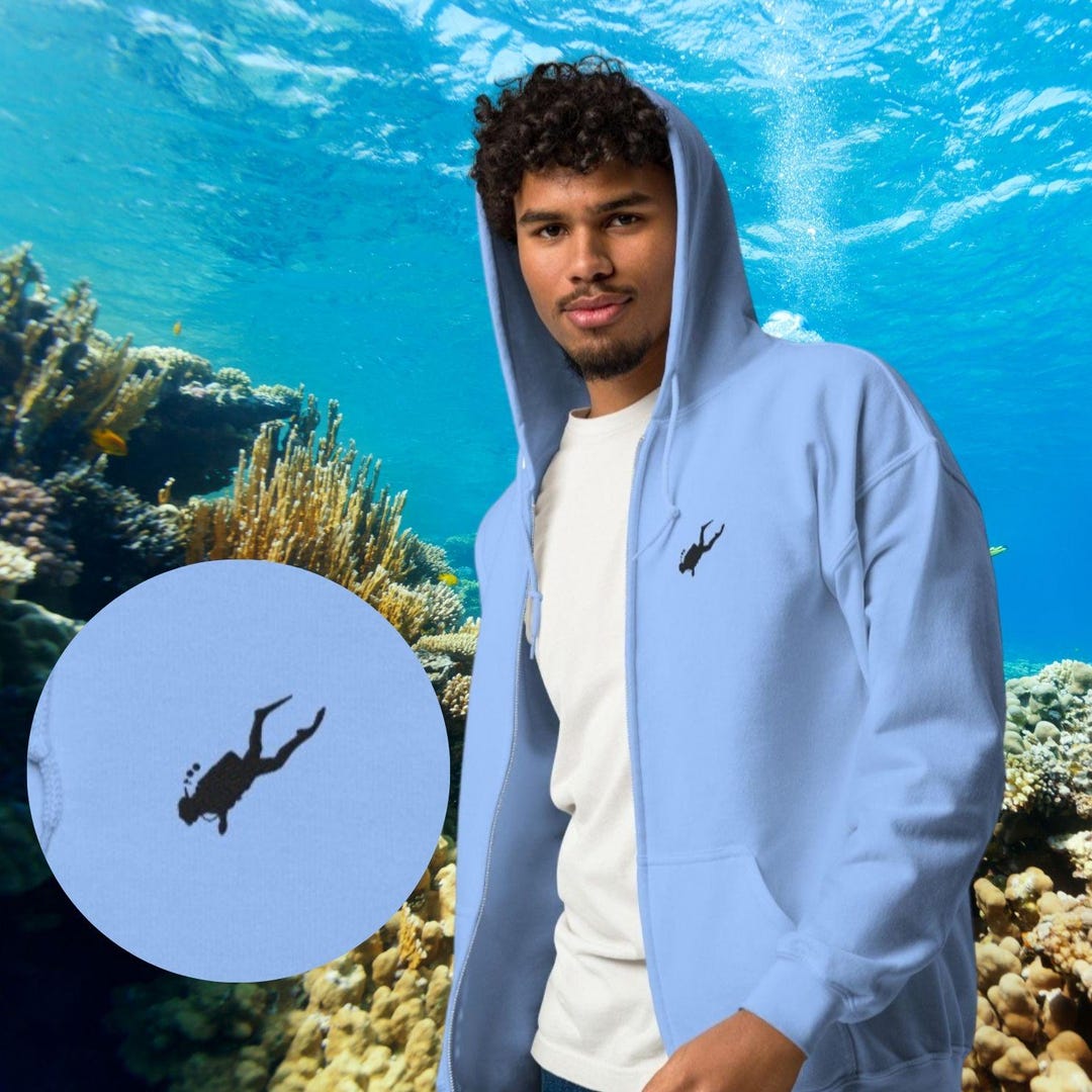 Scuba Diving Hoodie Embroidered Zip up Sweatshirt Christmas Gift Diver ...