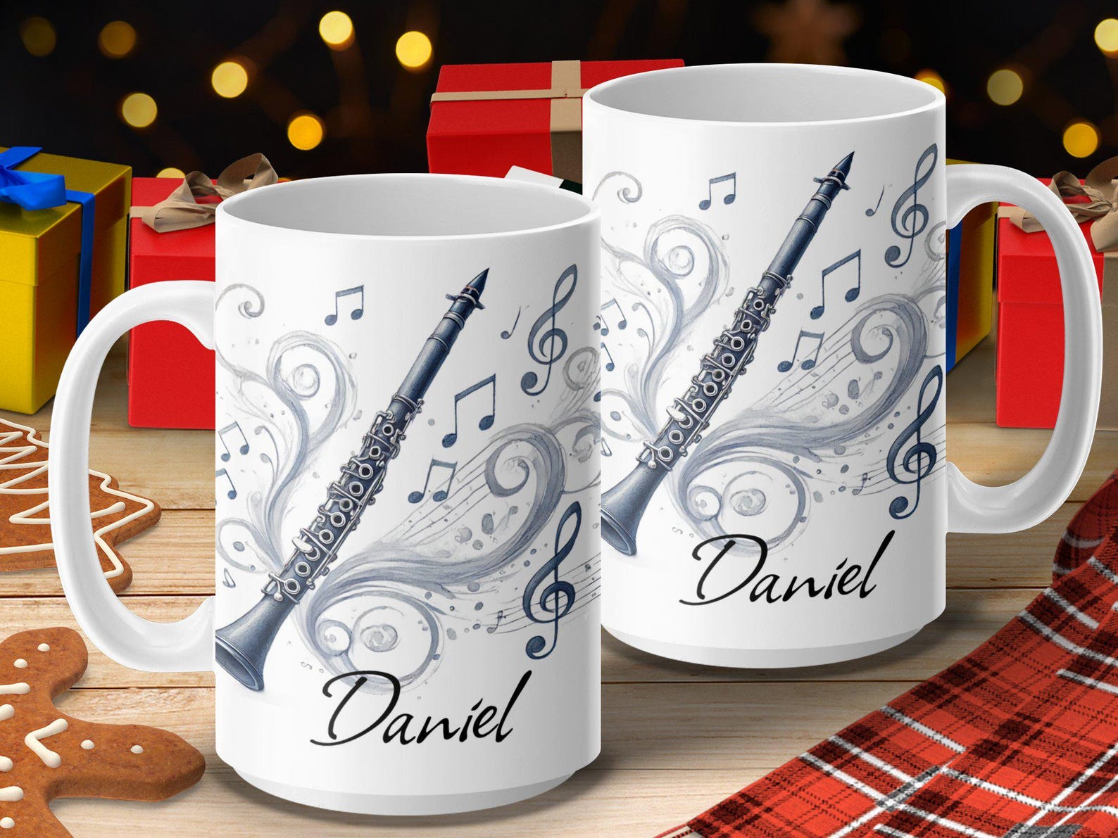 Personalized Musical Notes Clarinet Mug, Custom Name Music Lover Gift ...