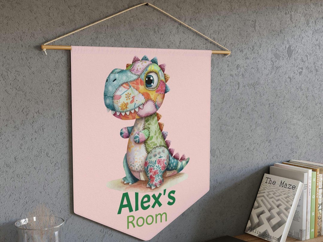 Dinosaur Pennant, Personalized Kids Room Decor Gift, Custom Name Plush ...