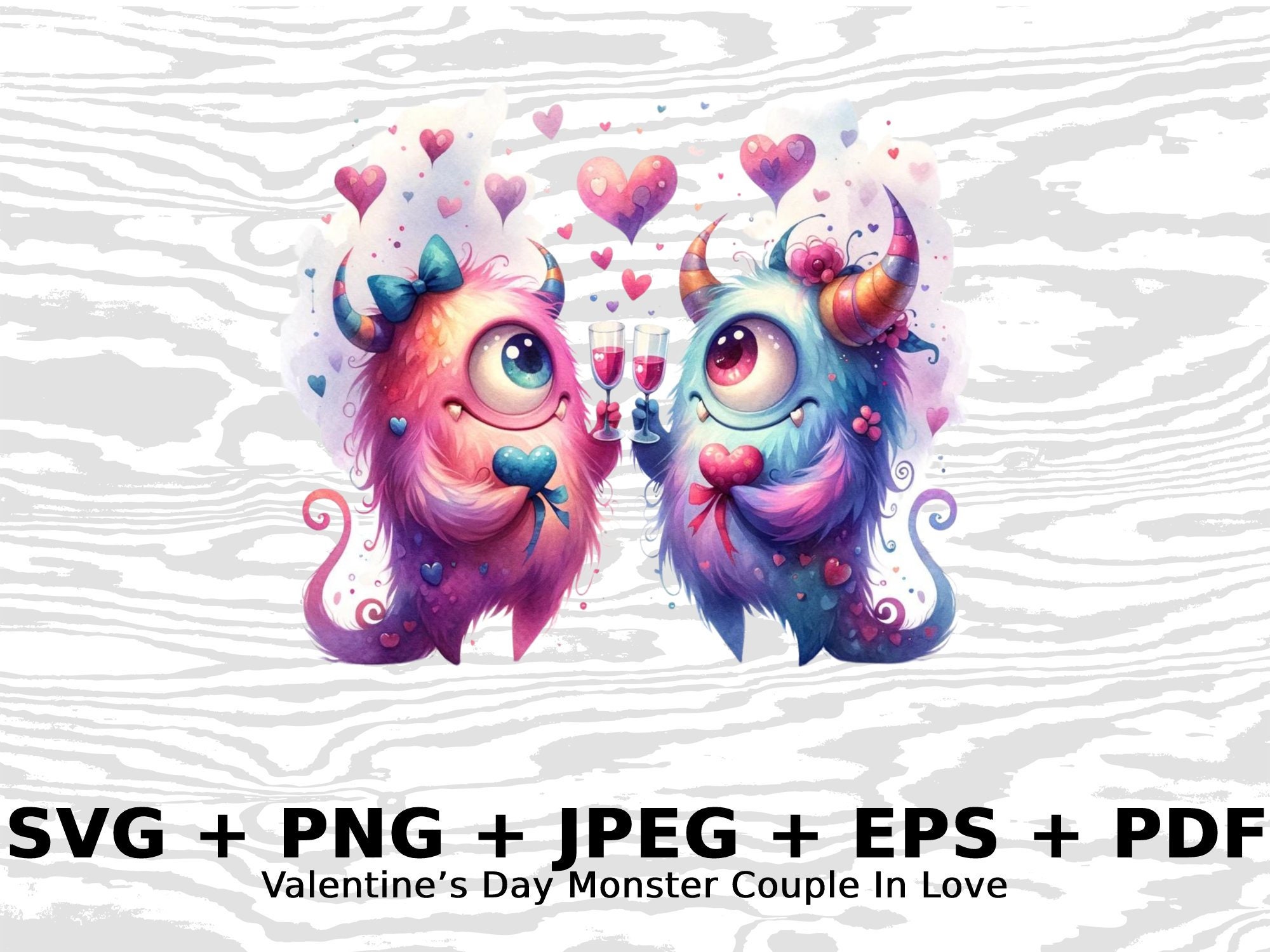 Cute Valentines Day Monster Couple in Love SVG, PNG, JPEG, Eps, Pdf ...
