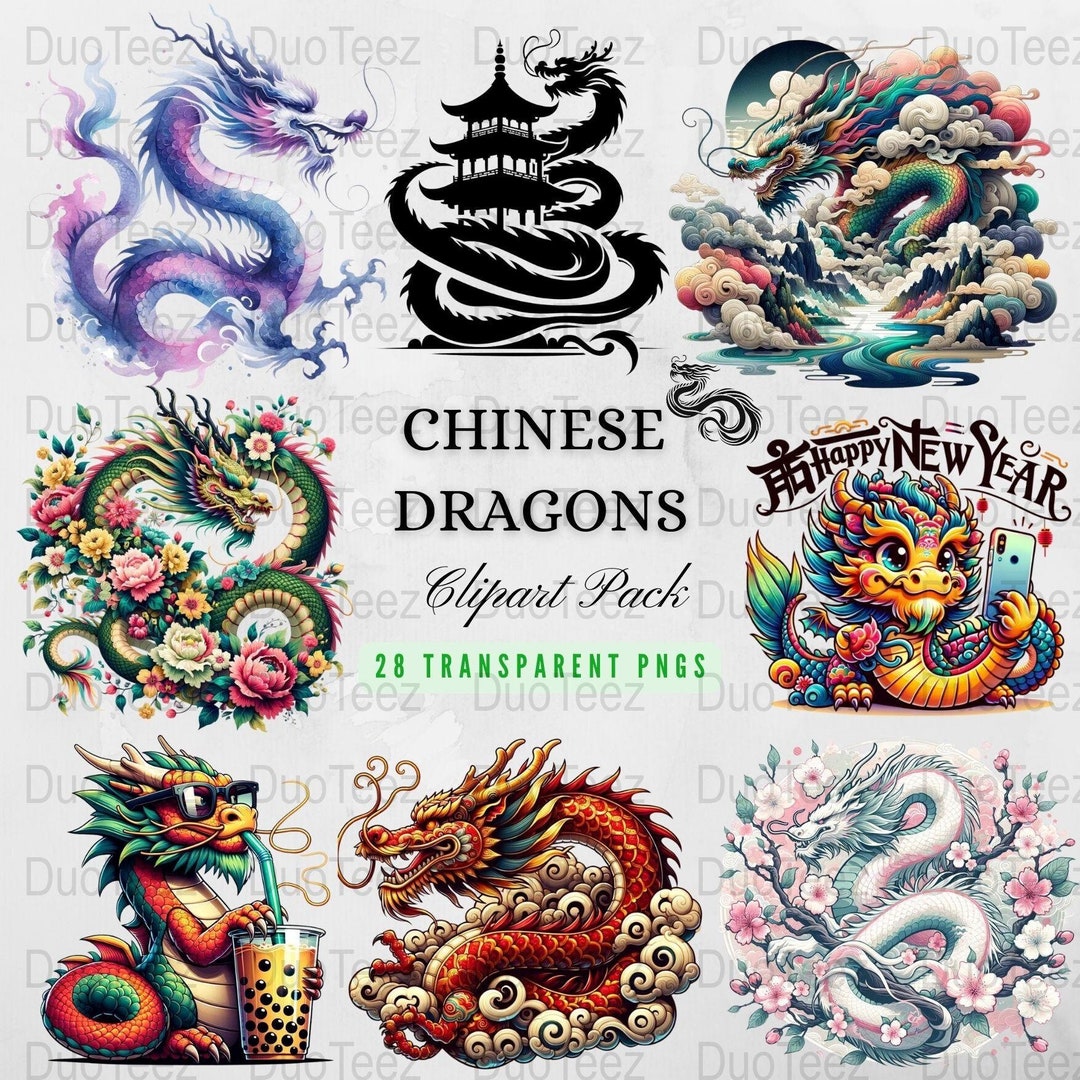 Chinese Dragons PNG Bundle, Dragon Clipart, Asian Dragons Graphic ...
