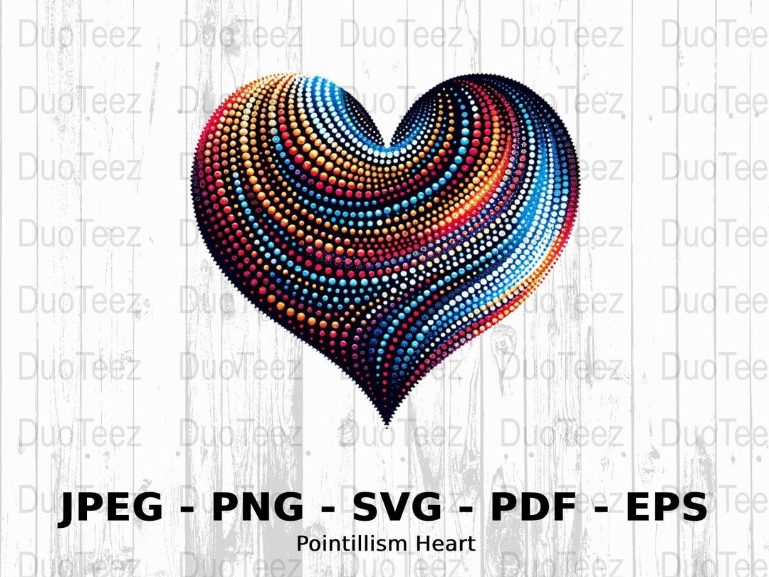 Heart SVG, PNG Clipart Digital Pointillism Heart Artwork, Printable ...