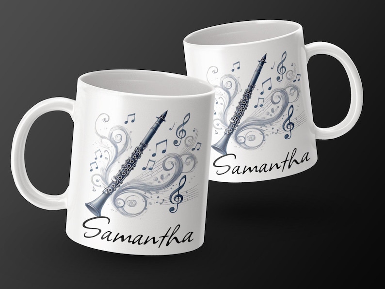 Personalized Musical Notes Clarinet Mug, Custom Name Music Lover Gift ...