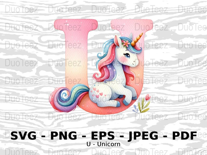 Watercolor Unicorn Letter U Clipart, Cute Unicorn Digital Download ...