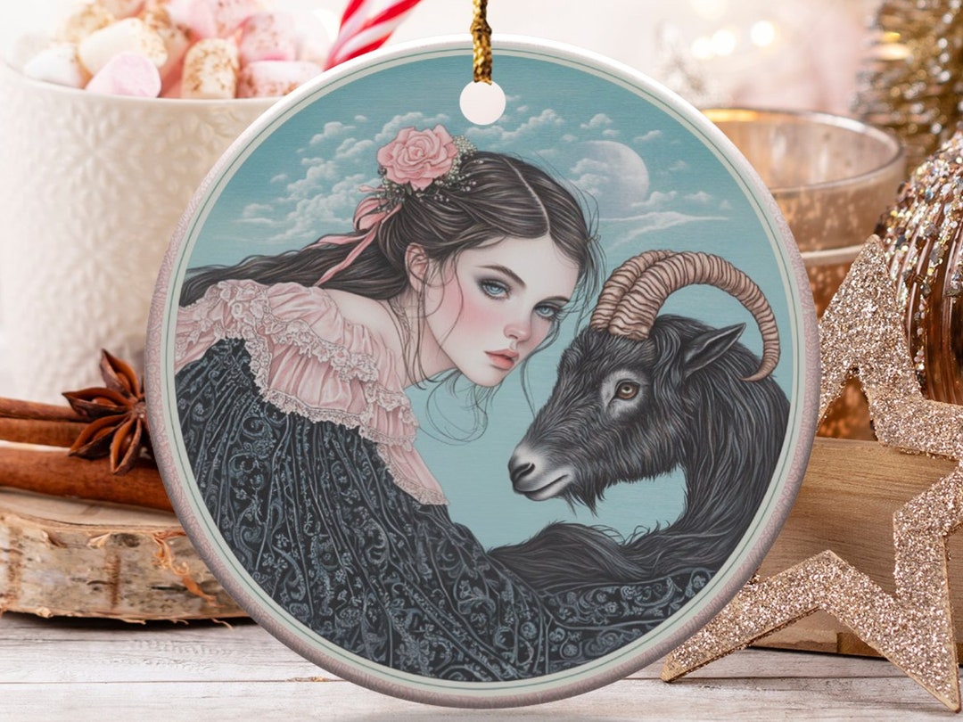 Capricorn Zodiiac Sign Ornament Gothic Girl and Goat Art Ornament ...