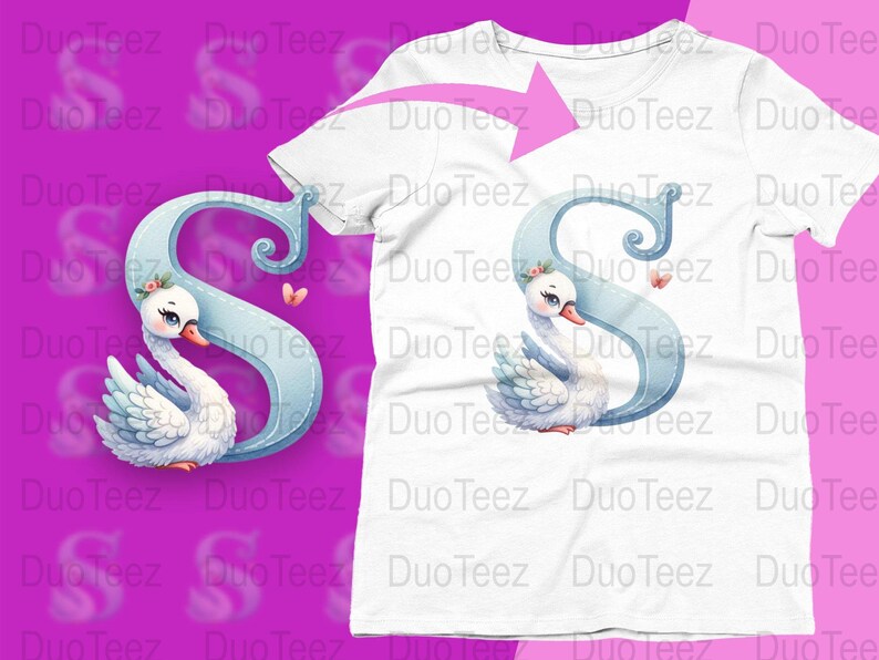 Nursery Alphabet Art, Swan Letter S Print, Baby Room Wall Decor, Cute ...