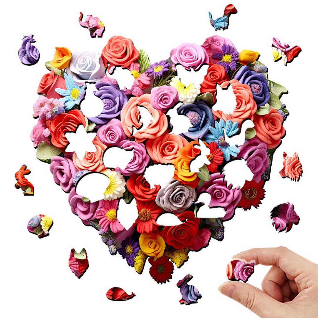 Colorful Heart Flower Wooden Puzzle Educational Game for Children ...