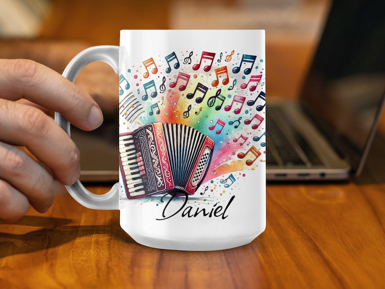 Colorful Music Notes and Accordion Mug, Personalized Music Lover Gift ...