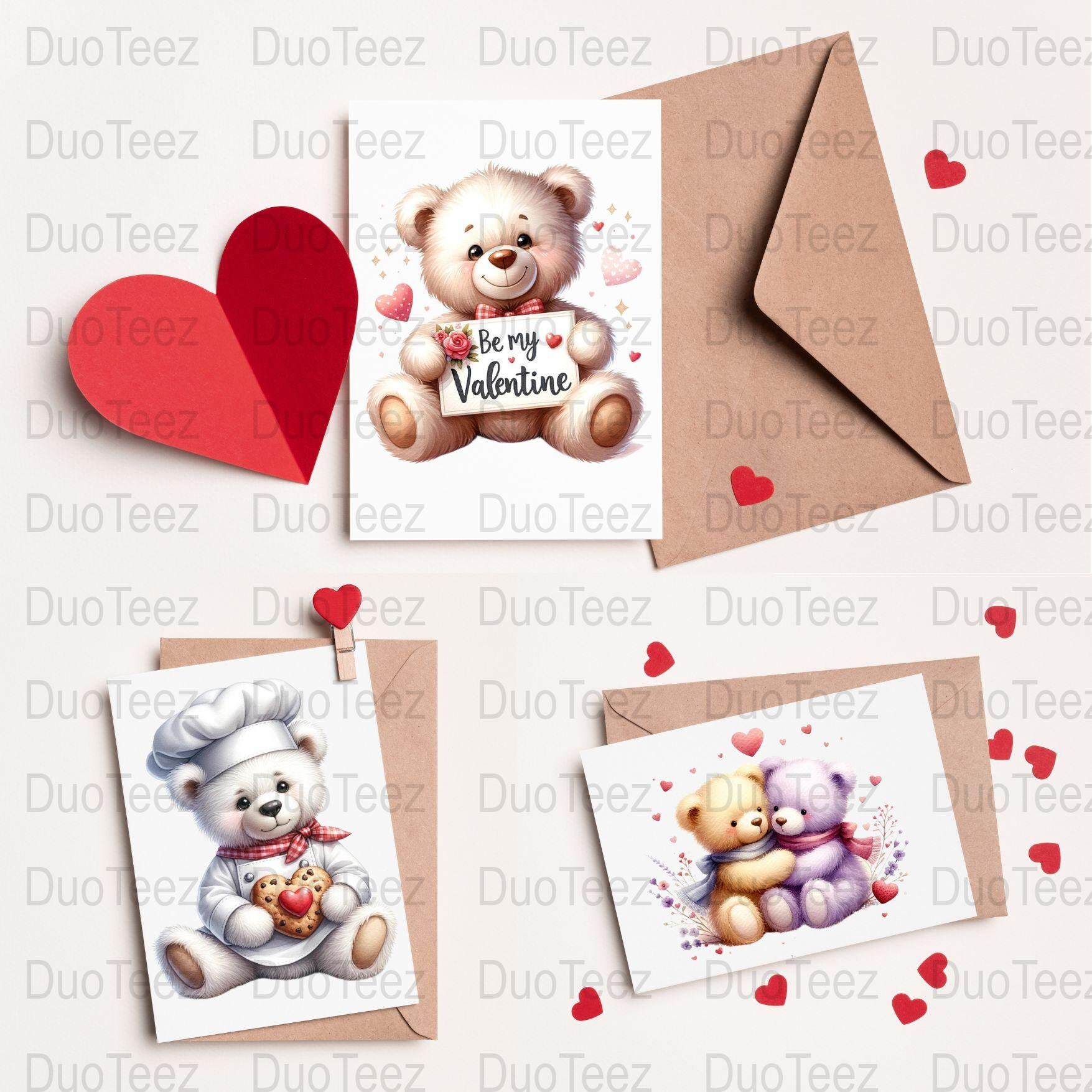 Teddy Bear Valentines Day Clipart Bundle, Watercolor Bear Love, Digital ...