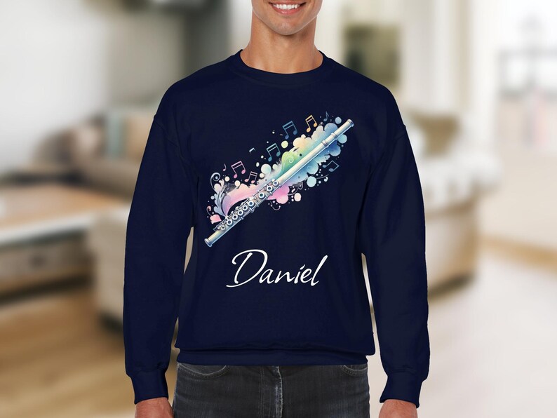 Custom Name Musical Notes Flute Sweatshirt Unisex Gift Musicians Music ...