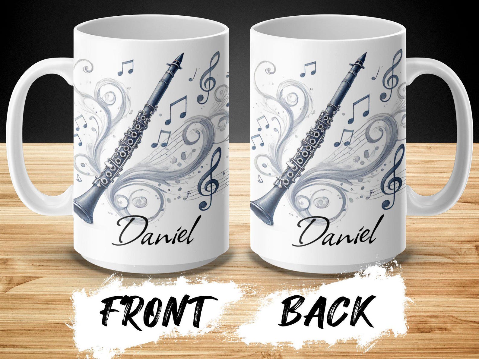 Personalized Musical Notes Clarinet Mug, Custom Name Music Lover Gift ...