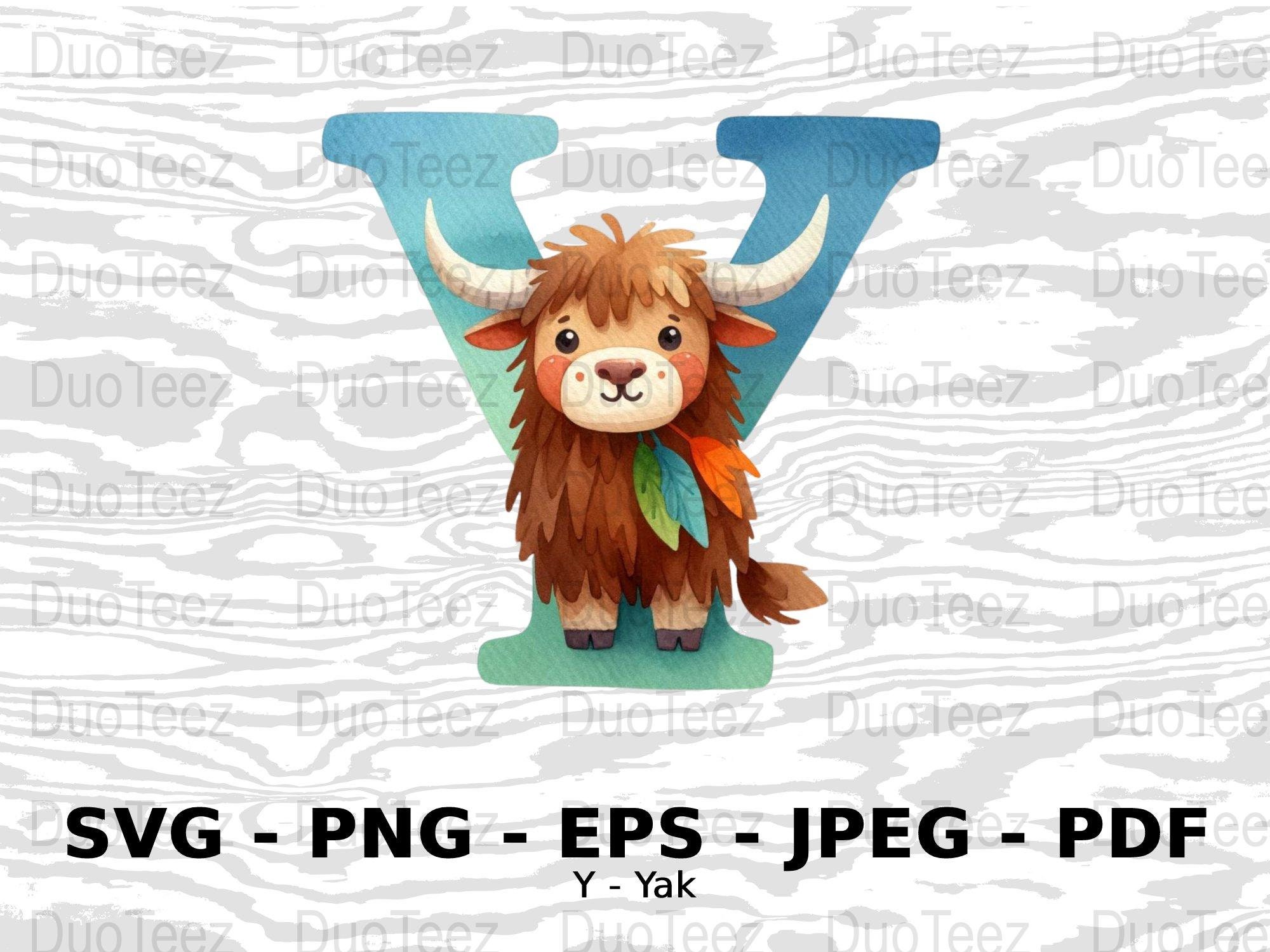 Watercolor Yak Letter Y Clipart, SVG, NPG, Nursery Decor, Digital ...