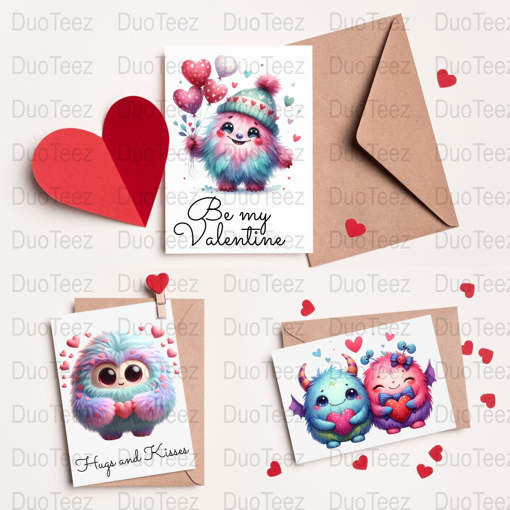 Valentines Day Cute Monsters Clipart Bundle, Digital Download ...