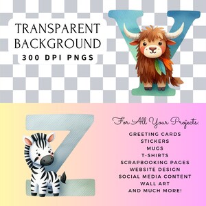 Animal Alphabet Clipart Bundle Printable Letters Cute Animal Clipart ...