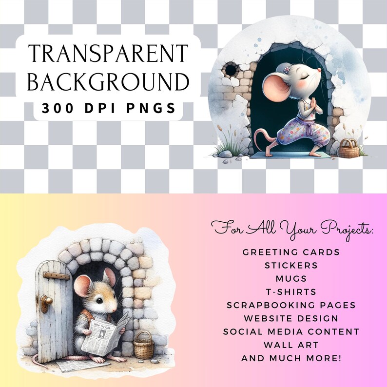 Mouse Clipart Bundle, Mouse Hole PNG Pack, Mice Clip Art, Mouse PNG ...
