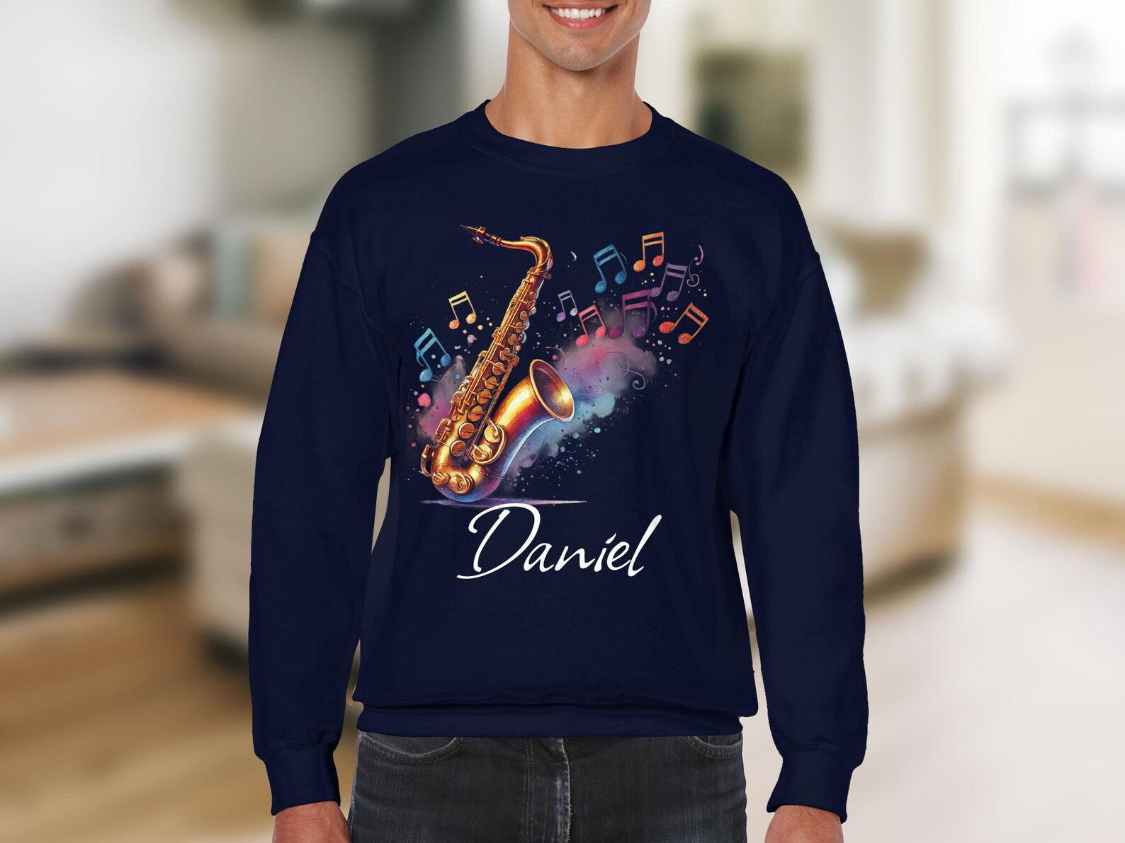 Custom Name Saxophone and Musical Notes Sweatshirt, Personalized Name ...