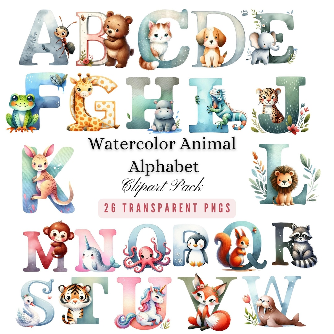 Animal Alphabet Clipart Bundle Printable Letters Cute Animal Clipart ...