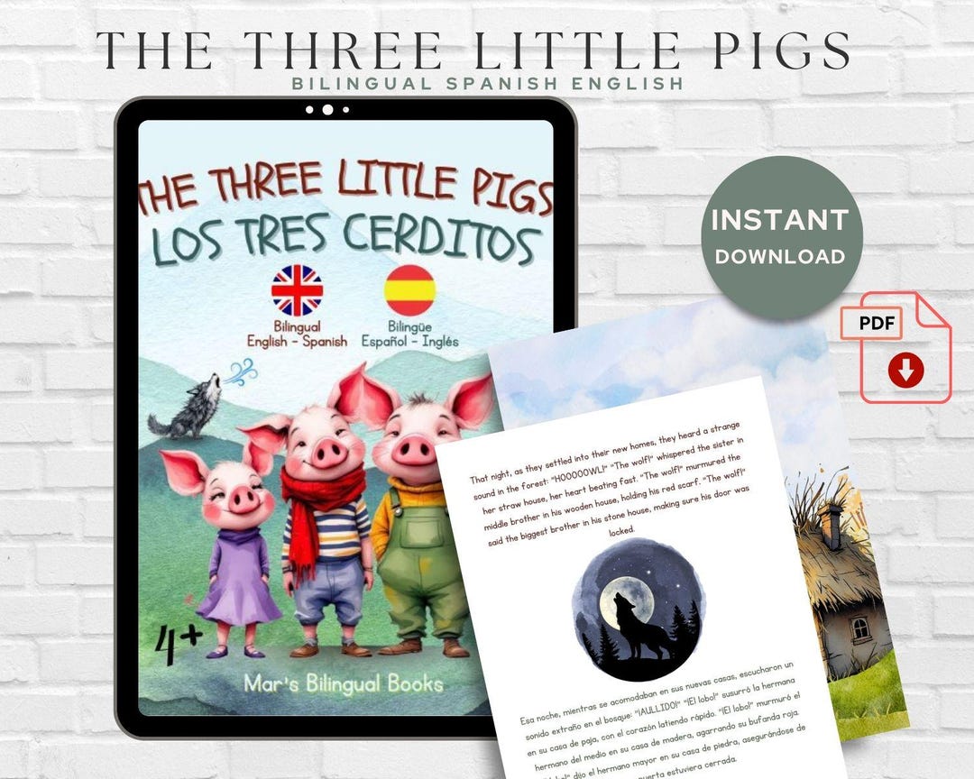 Three Little Pigs Bilingual Book Spanish English | Instant Download ...