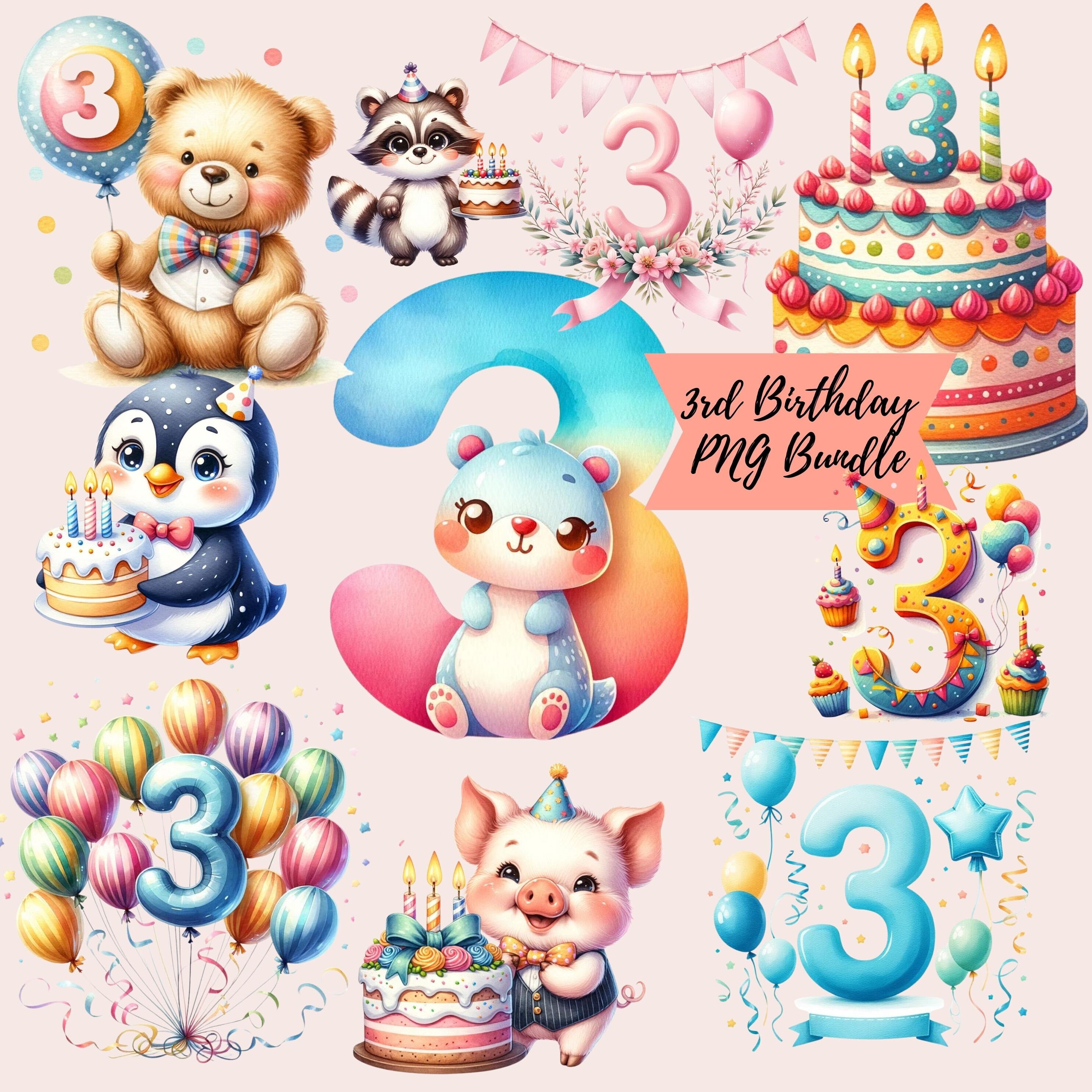 3rd Birthday PNG Bundle, Third Birthday Girl and Boy Clipart, Birthday ...
