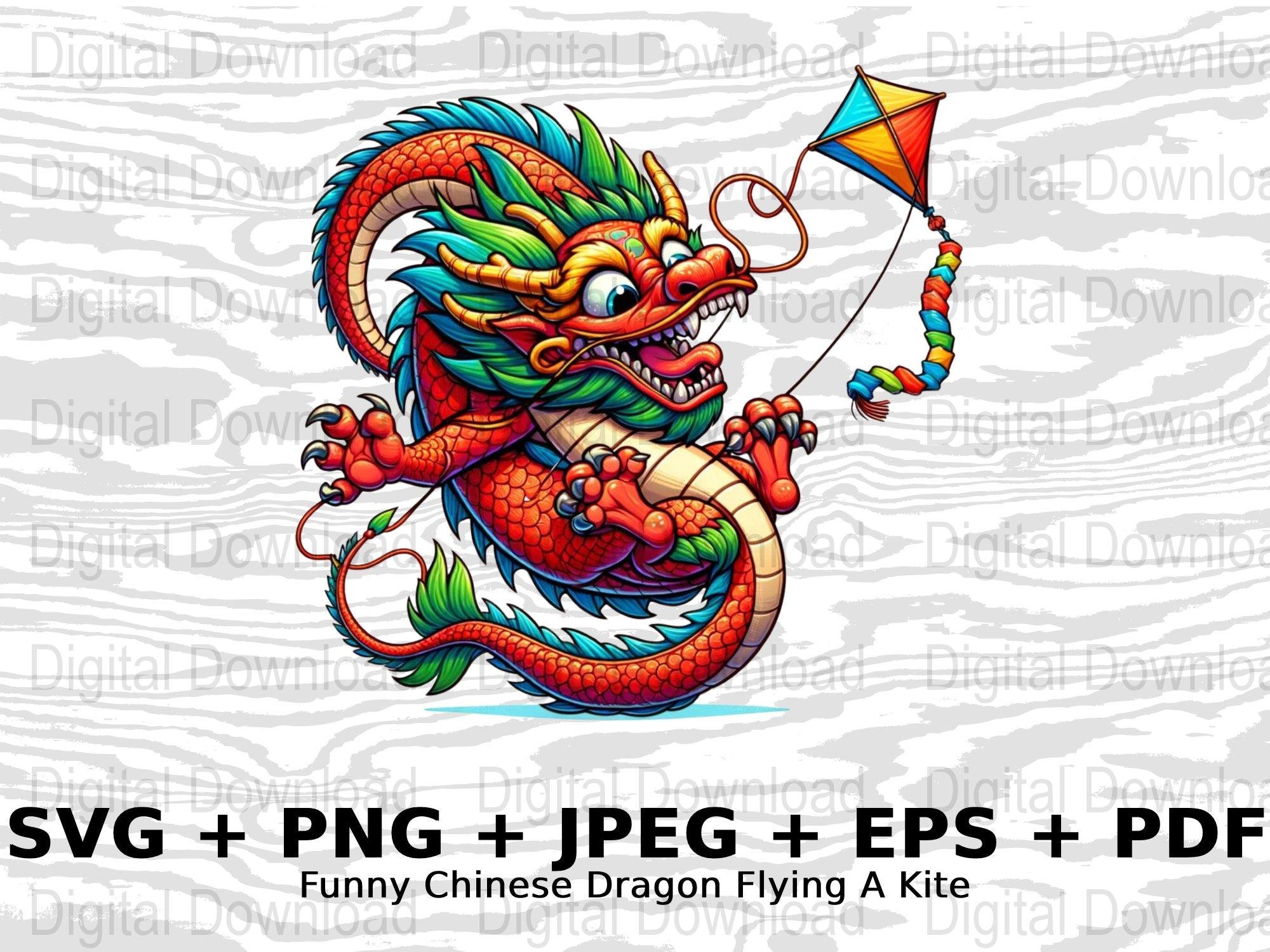 Funny Chinese Dragon Flying A Kite SVG, PNG, JPEG, Eps, Pdf, Commercial ...