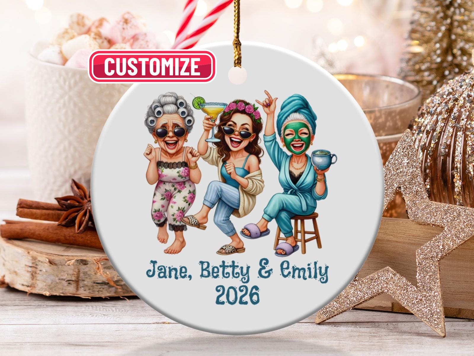 Elderly Women Girls Trip Ornament, Personalized Best Friend Ornament ...