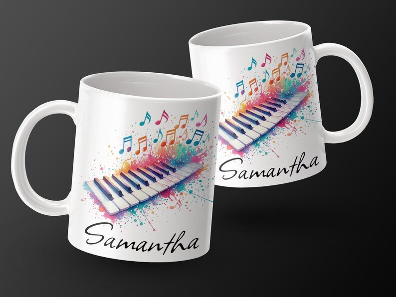 Personalized Piano Keys Music Notes Mug, Custom Name Coffee Mug, Unique ...