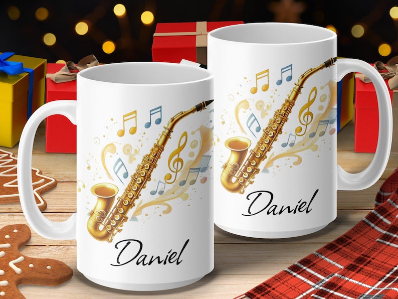 Personalized Saxophone Mug, Music Lover Gift, Custom Name Mug, Sax ...