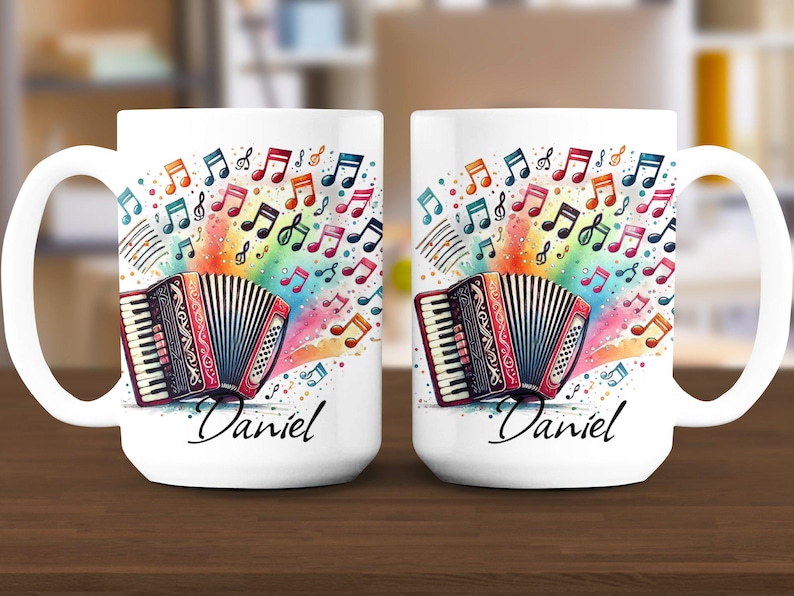Colorful Music Notes and Accordion Mug, Personalized Music Lover Gift ...