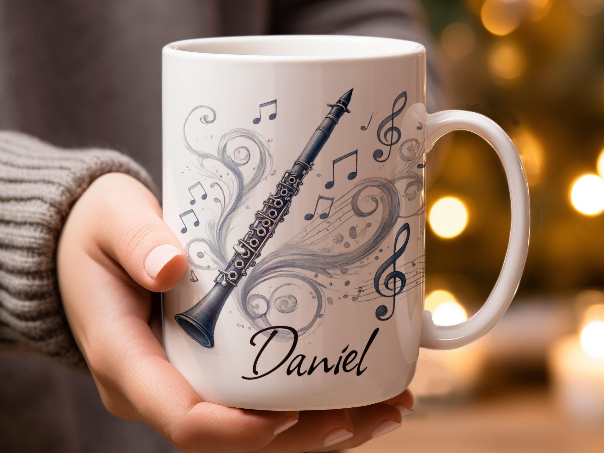 Personalized Musical Notes Clarinet Mug, Custom Name Music Lover Gift ...