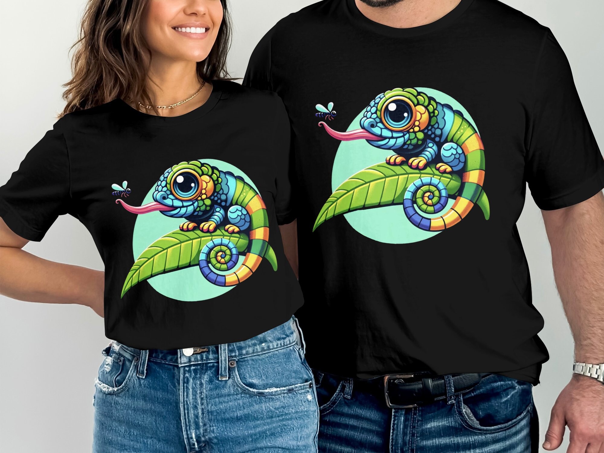 Colorful Chameleon T-shirt, Unisex Graphic Tee, Vibrant Animal Print ...