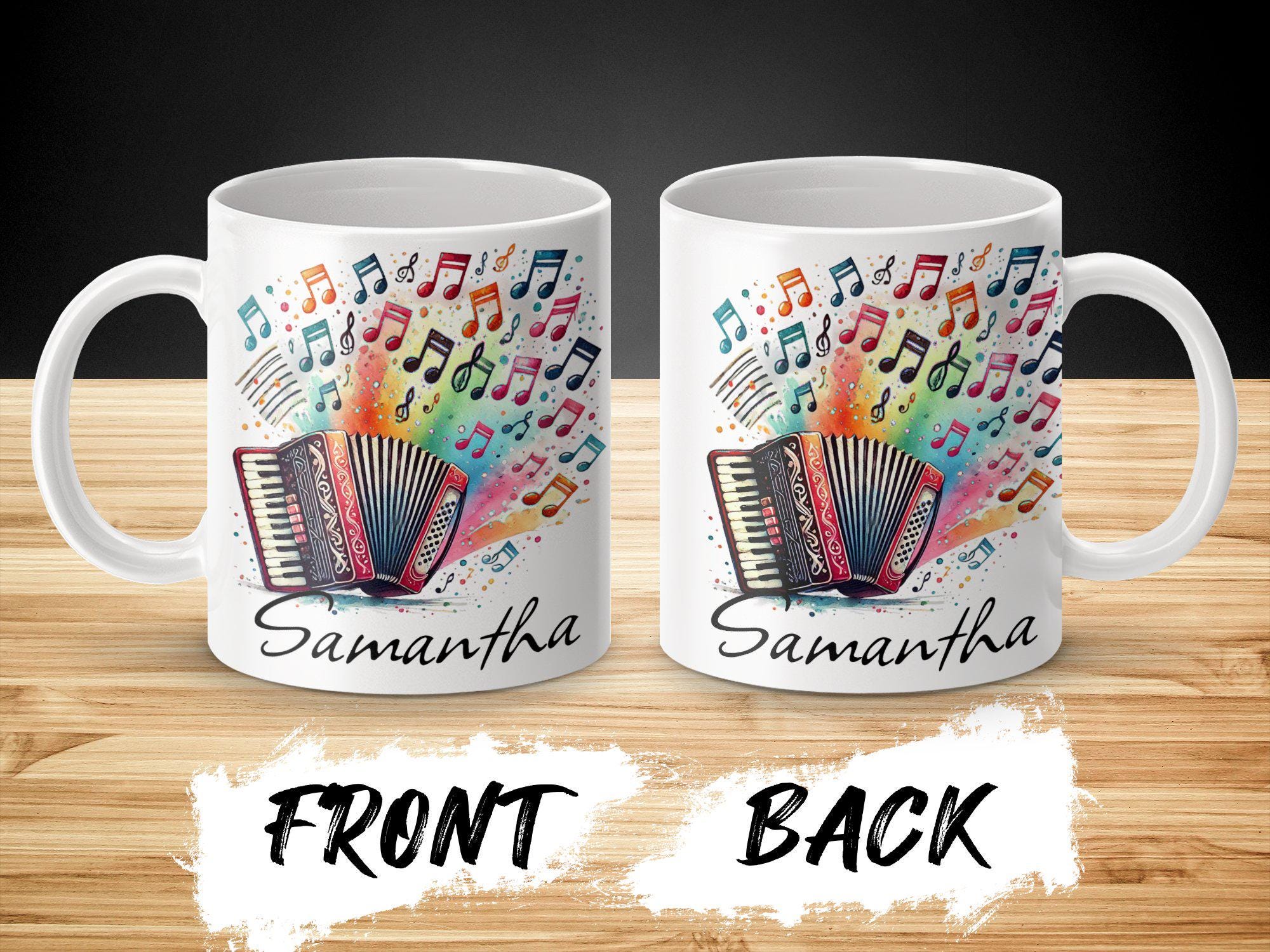 Colorful Music Notes and Accordion Mug, Personalized Music Lover Gift ...